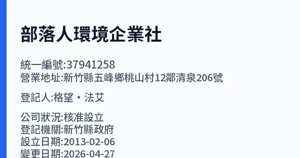 部落人環境企業社的照片-統編 37941258(新竹縣) 公司登記資料與營業項目詳細圖表