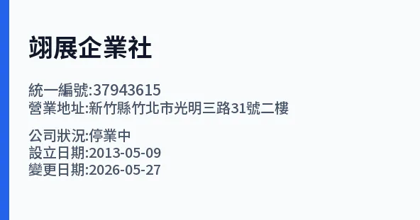 翊展企業社的照片-統編 37943615(新竹縣) 公司登記資料與營業項目詳細圖表