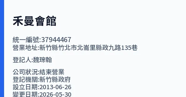 禾曼會館的照片-統編 37944467(新竹縣) 公司登記資料與營業項目詳細圖表