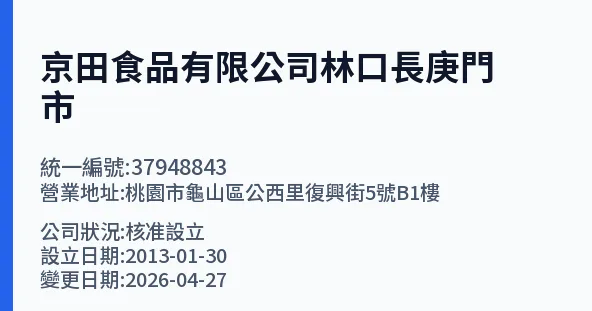 京田食品有限公司林口長庚門市的照片-統編 37948843(桃園市) 公司登記資料與營業項目詳細圖表