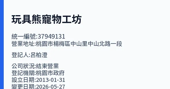 玩具熊寵物工坊的照片-統編 37949131(桃園市) 公司登記資料與營業項目詳細圖表
