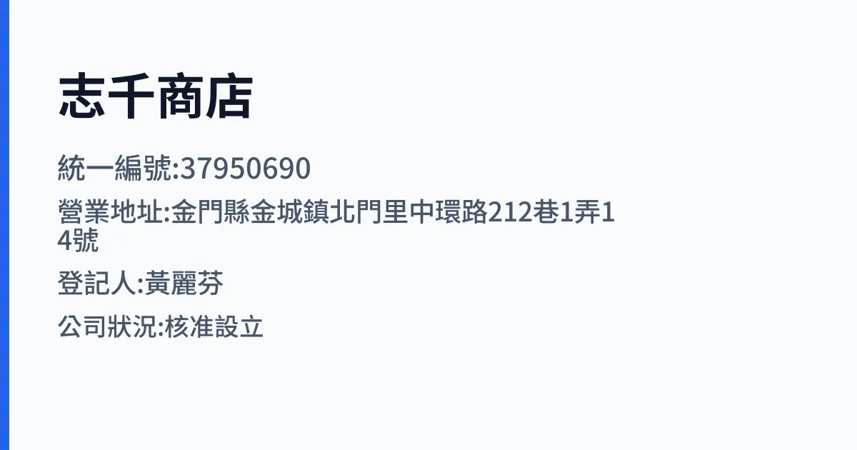 志千商店 - 統編 37950690(金門縣) 公司登記資料與營業項目詳細圖表