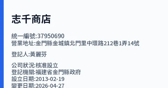 志千商店的照片-統編 37950690(金門縣) 公司登記資料與營業項目詳細圖表