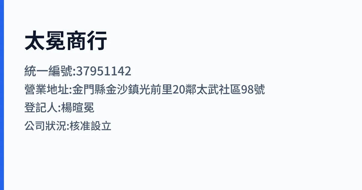 太冕商行 - 統編 37951142（金門縣） 公司登記資料與營業項目詳細圖表