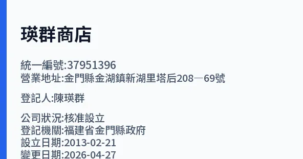 瑛群商店的照片-統編 37951396(金門縣) 公司登記資料與營業項目詳細圖表