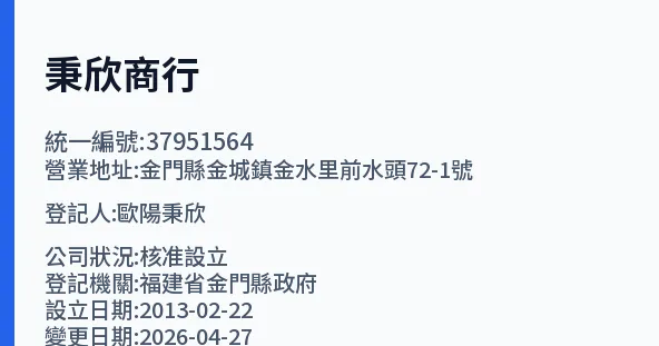 秉欣商行的照片-統編 37951564(金門縣) 公司登記資料與營業項目詳細圖表