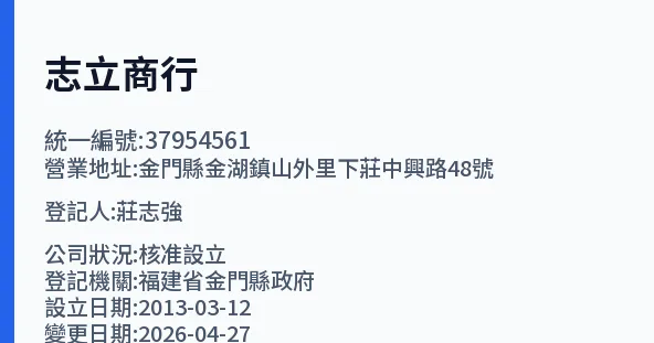 志立商行的照片-統編 37954561(金門縣) 公司登記資料與營業項目詳細圖表