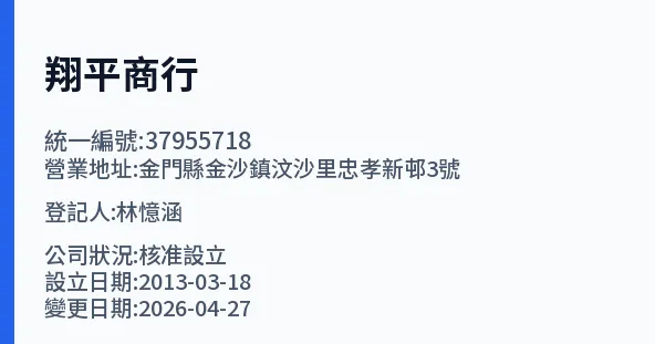 翔平商行的照片-統編 37955718(金門縣) 公司登記資料與營業項目詳細圖表