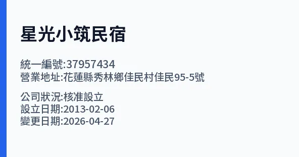 星光小筑民宿的照片-統編 37957434(花蓮縣) 公司登記資料與營業項目詳細圖表