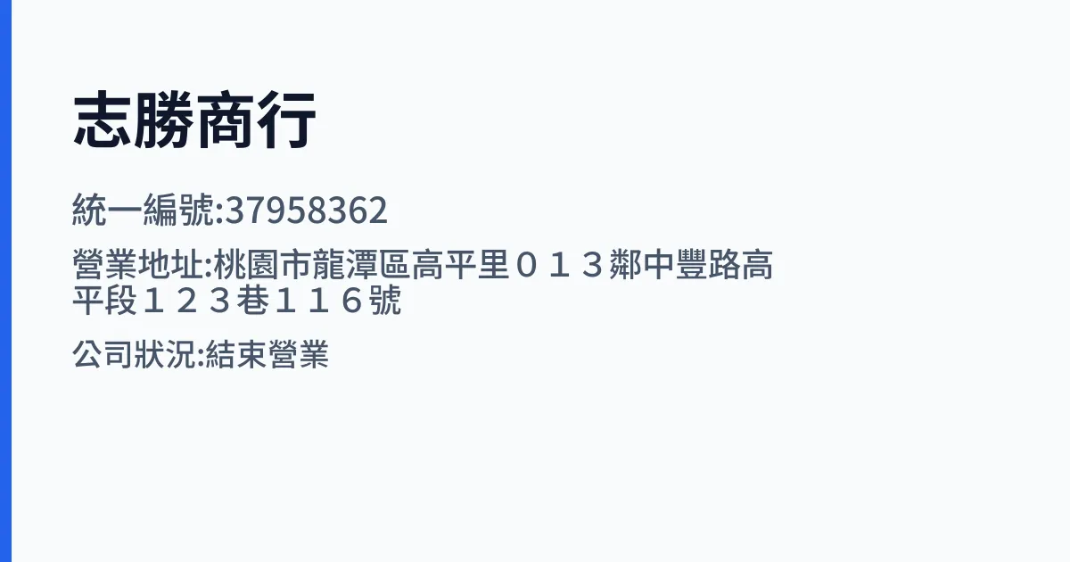 志勝商行 - 統編 37958362(桃園市) 公司登記資料與營業項目詳細圖表