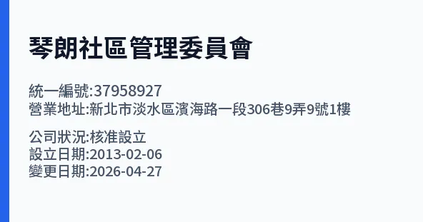 琴朗社區管理委員會的照片-統編 37958927(新北市) 公司登記資料與營業項目詳細圖表