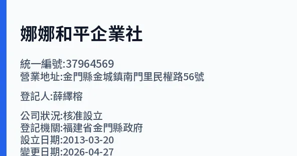 娜娜和平企業社的照片-統編 37964569(金門縣) 公司登記資料與營業項目詳細圖表