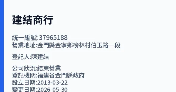 建結商行的照片-統編 37965188(金門縣) 公司登記資料與營業項目詳細圖表