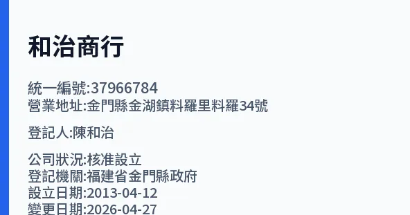 和治商行的照片-統編 37966784(金門縣) 公司登記資料與營業項目詳細圖表