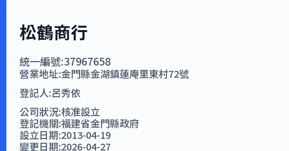 松鶴商行的照片-統編 37967658(金門縣) 公司登記資料與營業項目詳細圖表
