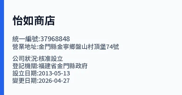 怡如商店的照片-統編 37968848(金門縣) 公司登記資料與營業項目詳細圖表