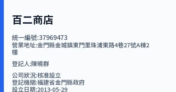 百二商店的照片-統編 37969473(金門縣) 公司登記資料與營業項目詳細圖表