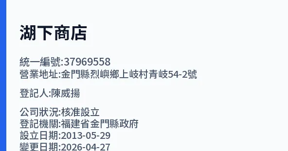 湖下商店的照片-統編 37969558(金門縣) 公司登記資料與營業項目詳細圖表