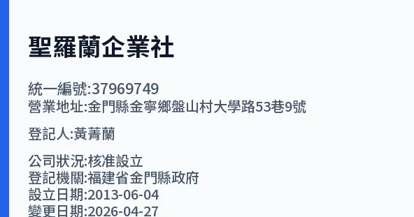 聖羅蘭企業社的照片-統編 37969749(金門縣) 公司登記資料與營業項目詳細圖表