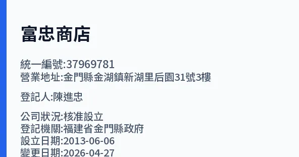 富忠商店的照片-統編 37969781(金門縣) 公司登記資料與營業項目詳細圖表