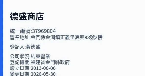 德盛商店的照片-統編 37969804(金門縣) 公司登記資料與營業項目詳細圖表
