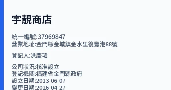 宇靚商店的照片-統編 37969847(金門縣) 公司登記資料與營業項目詳細圖表