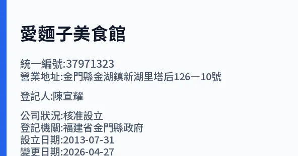 愛麵子美食館的照片-統編 37971323(金門縣) 公司登記資料與營業項目詳細圖表