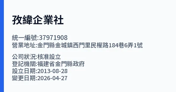 孜緯企業社的照片-統編 37971908(金門縣) 公司登記資料與營業項目詳細圖表