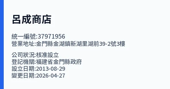 呂成商店的照片-統編 37971956(金門縣) 公司登記資料與營業項目詳細圖表