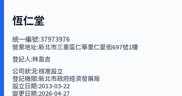 恆仁堂的照片-統編 37973976(新北市) 公司登記資料與營業項目詳細圖表