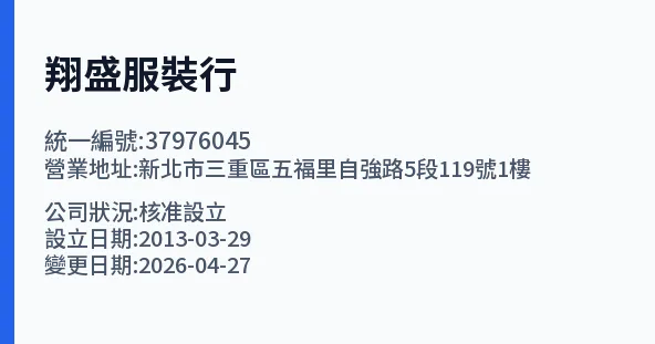 翔盛服裝行的照片-統編 37976045(新北市) 公司登記資料與營業項目詳細圖表