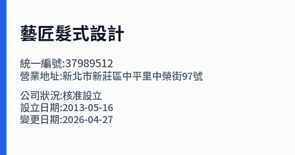 藝匠髮式設計的照片-統編 37989512(新北市) 公司登記資料與營業項目詳細圖表
