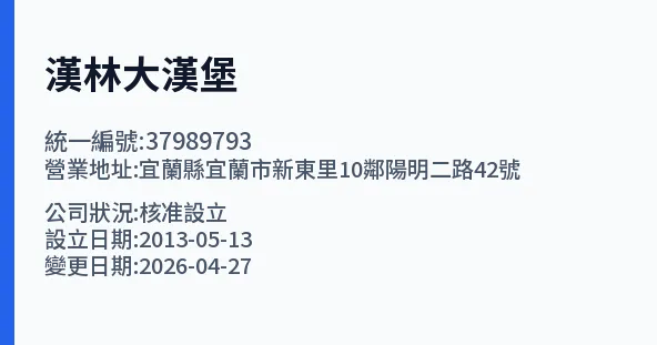 漢林大漢堡的照片-統編 37989793(宜蘭縣) 公司登記資料與營業項目詳細圖表