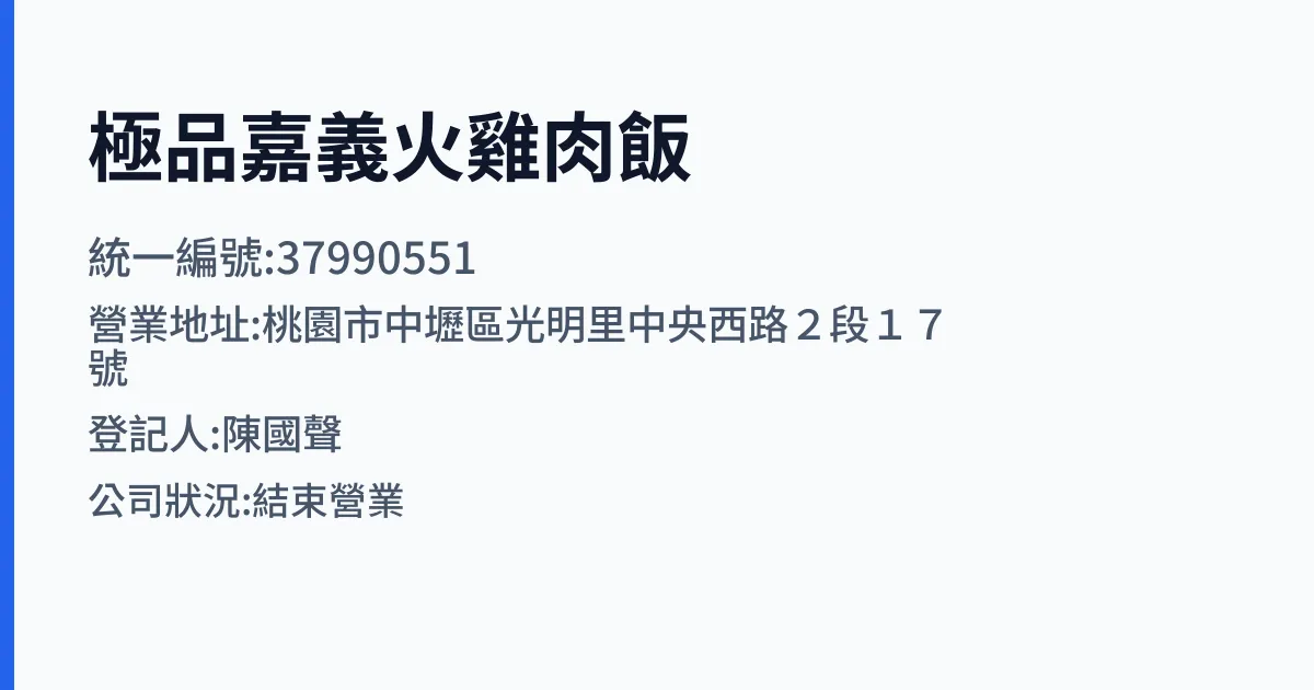 極品嘉義火雞肉飯 - 統編 37990551(桃園市) 公司登記資料與營業項目詳細圖表