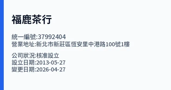 福鹿茶行的照片-統編 37992404(新北市) 公司登記資料與營業項目詳細圖表