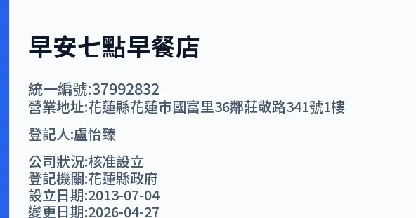 早安七點早餐店的照片-統編 37992832(花蓮縣) 公司登記資料與營業項目詳細圖表