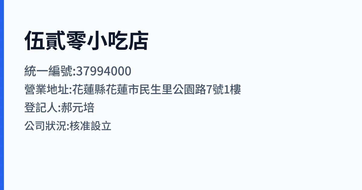 伍貳零小吃店 - 統編 37994000（花蓮縣） 公司登記資料與營業項目詳細圖表