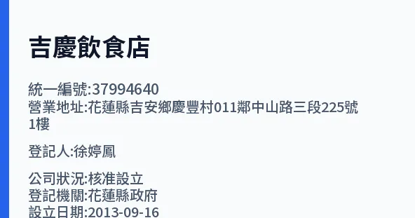 吉慶飲食店的照片-統編 37994640(花蓮縣) 公司登記資料與營業項目詳細圖表