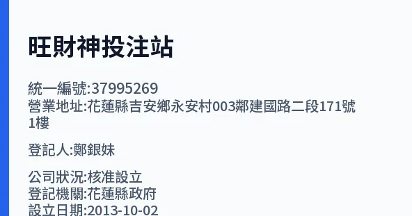 旺財神投注站的照片-統編 37995269(花蓮縣) 公司登記資料與營業項目詳細圖表
