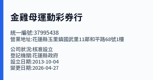 金雞母運動彩券行的照片-統編 37995438(花蓮縣) 公司登記資料與營業項目詳細圖表
