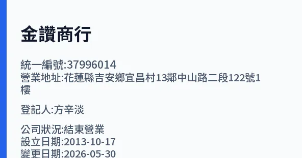 金讚商行的照片-統編 37996014(花蓮縣) 公司登記資料與營業項目詳細圖表