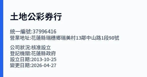 土地公彩券行的照片-統編 37996416(花蓮縣) 公司登記資料與營業項目詳細圖表