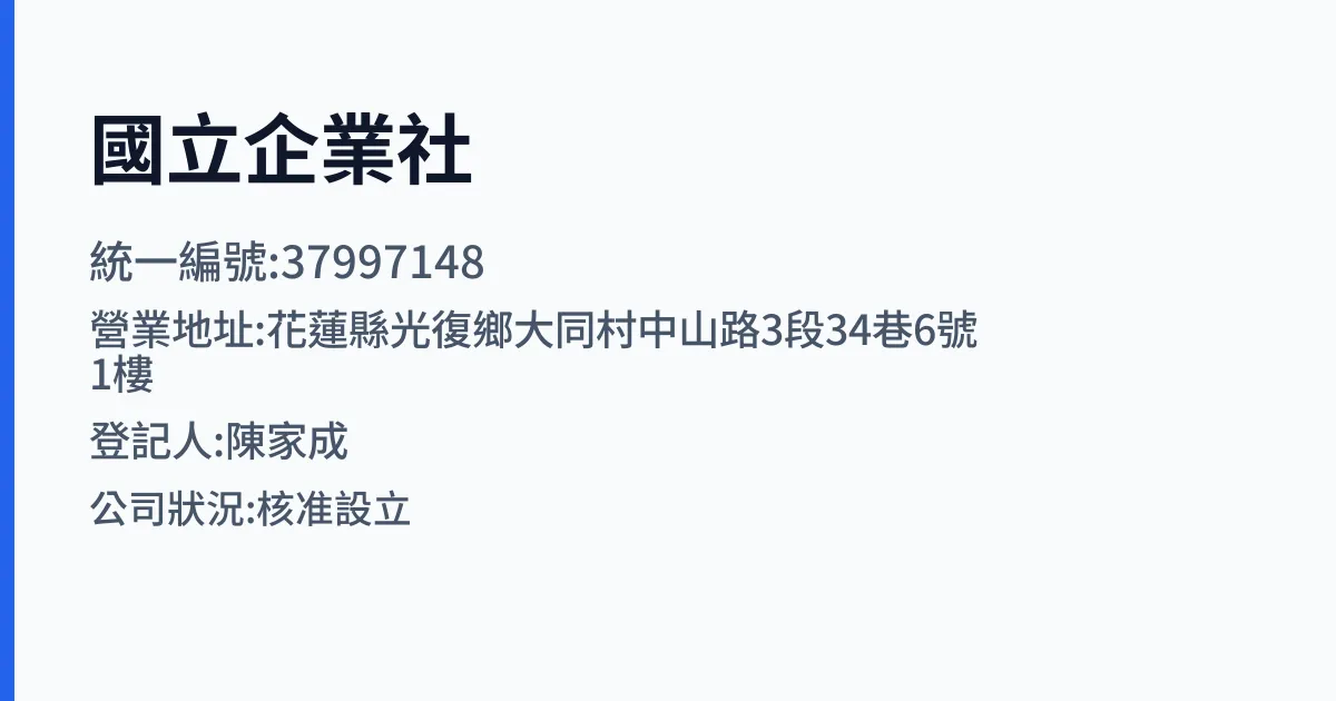 國立企業社 - 統編 37997148(花蓮縣) 公司登記資料與營業項目詳細圖表