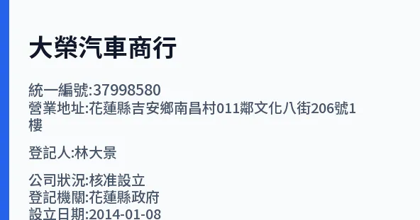 大榮汽車商行的照片-統編 37998580(花蓮縣) 公司登記資料與營業項目詳細圖表