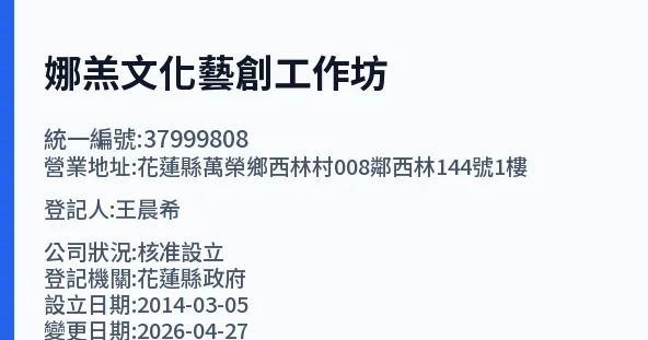 娜羔文化藝創工作坊的照片-統編 37999808(花蓮縣) 公司登記資料與營業項目詳細圖表