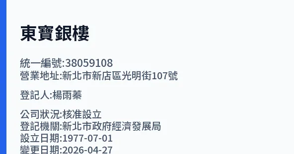 東寶銀樓的照片-統編 38059108(新北市) 公司登記資料與營業項目詳細圖表