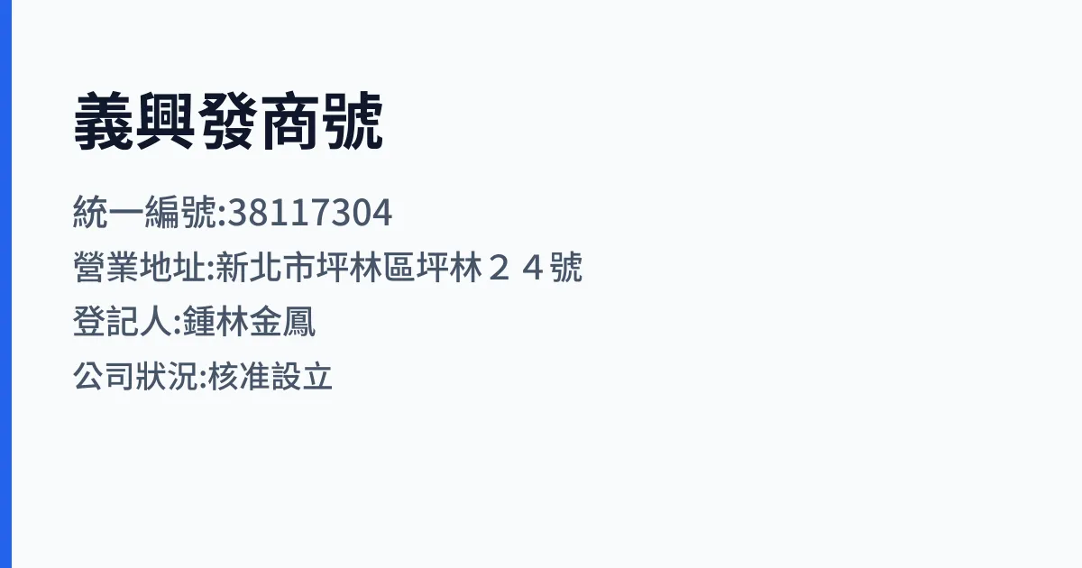 義興發商號 - 統編 38117304(新北市) 公司登記資料與營業項目詳細圖表