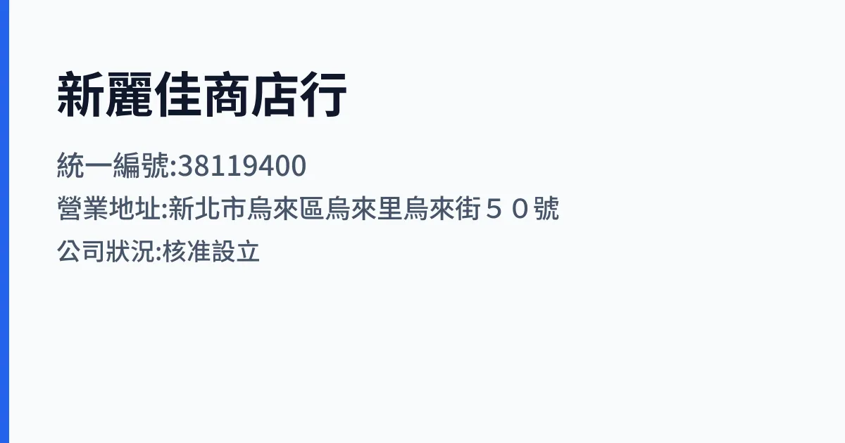 新麗佳商店行 - 統編 38119400(新北市) 公司登記資料與營業項目詳細圖表