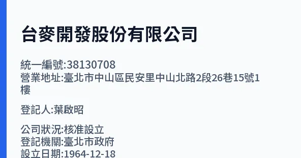台麥開發股份有限公司的照片-統編 38130708(臺北市) 公司登記資料與營業項目詳細圖表