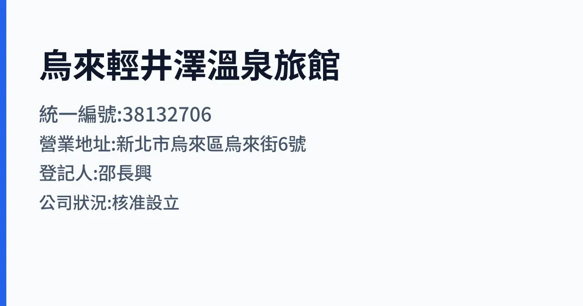 烏來輕井澤溫泉旅館 - 統編 38132706(新北市) 公司登記資料與營業項目詳細圖表